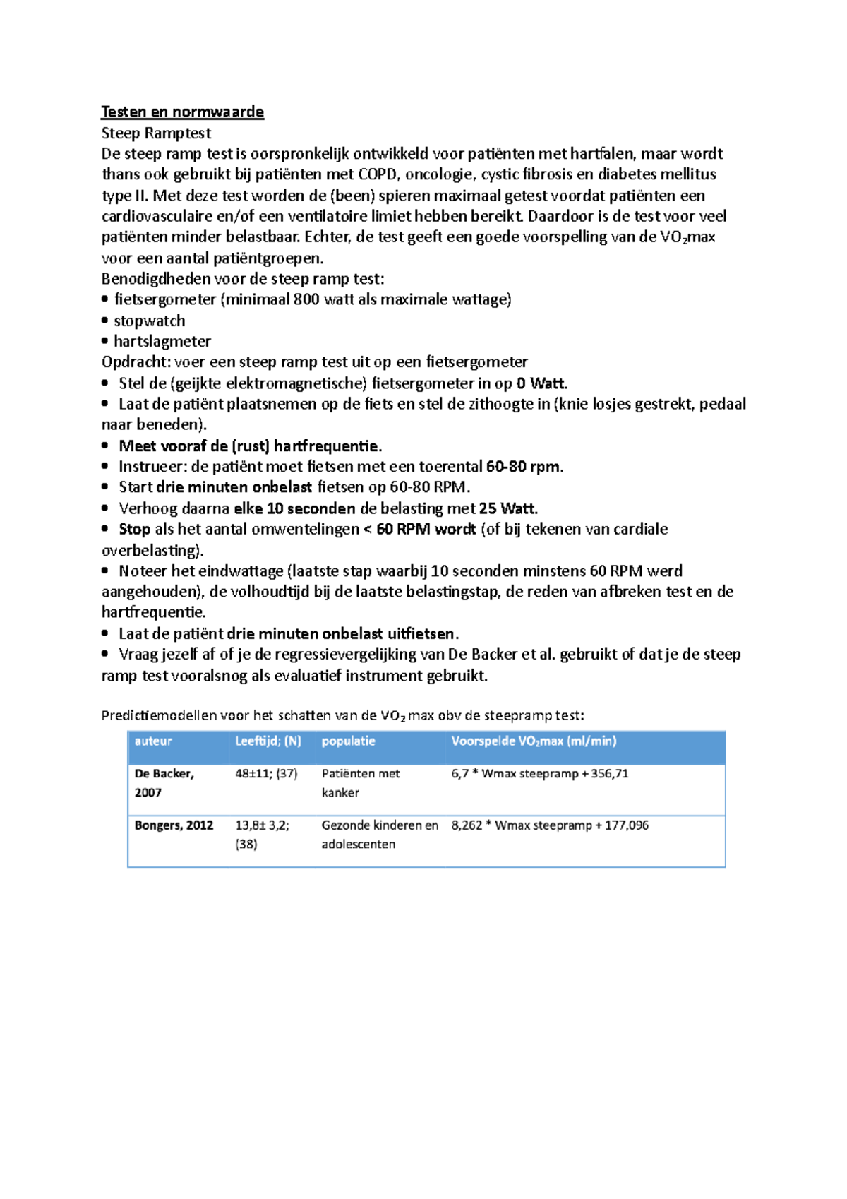 Testen en normwaarde - Testen en normwaarde Steep Ramptest De steep ...