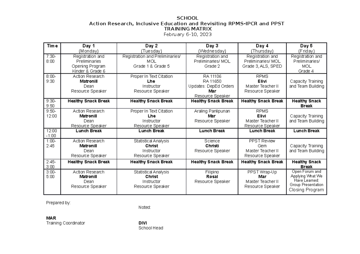 NM Inset 2022-2023-Training-Matrix - SCHOOL Action Research, Inclusive ...