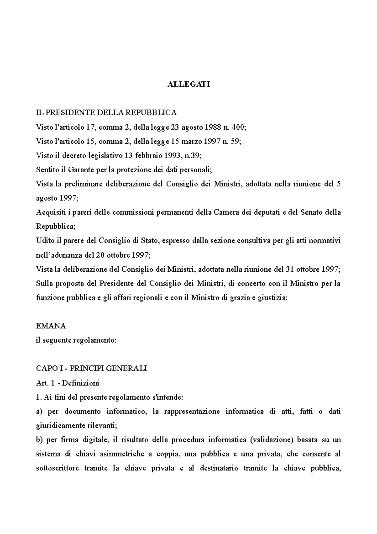 Allegati E Bibliografia TESI DI Laurea - ALLEGATI IL PRESIDENTE DELLA ...