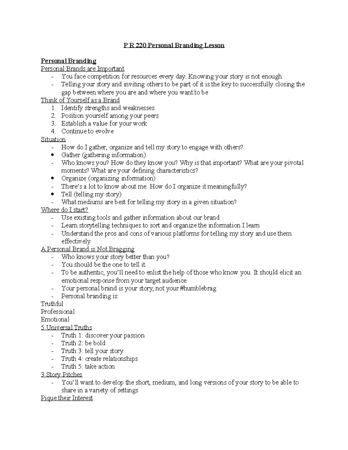 P R 220 Personal Branding Lesson - P R 220 Personal Branding Lesson ...