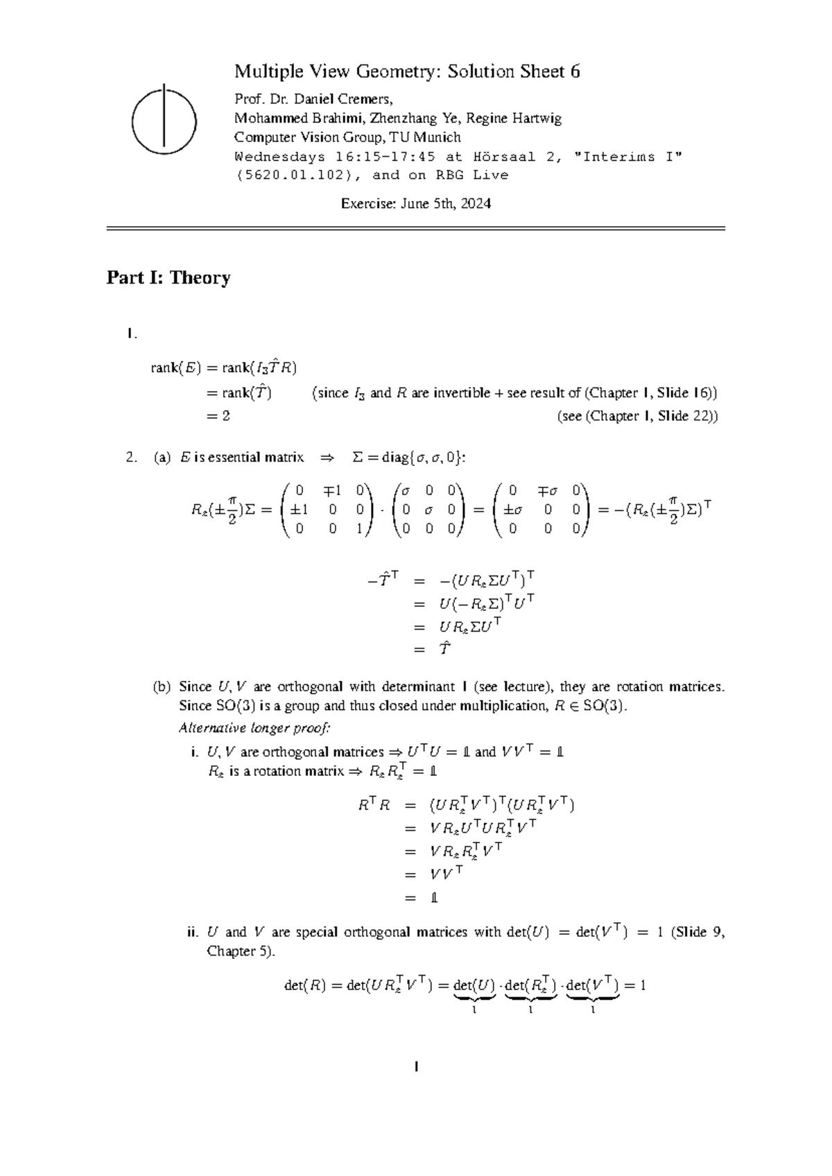 Sol06 Exercise Sheet Solution Multiple View Geometry Solution Sheet 6 Prof Dr Daniel