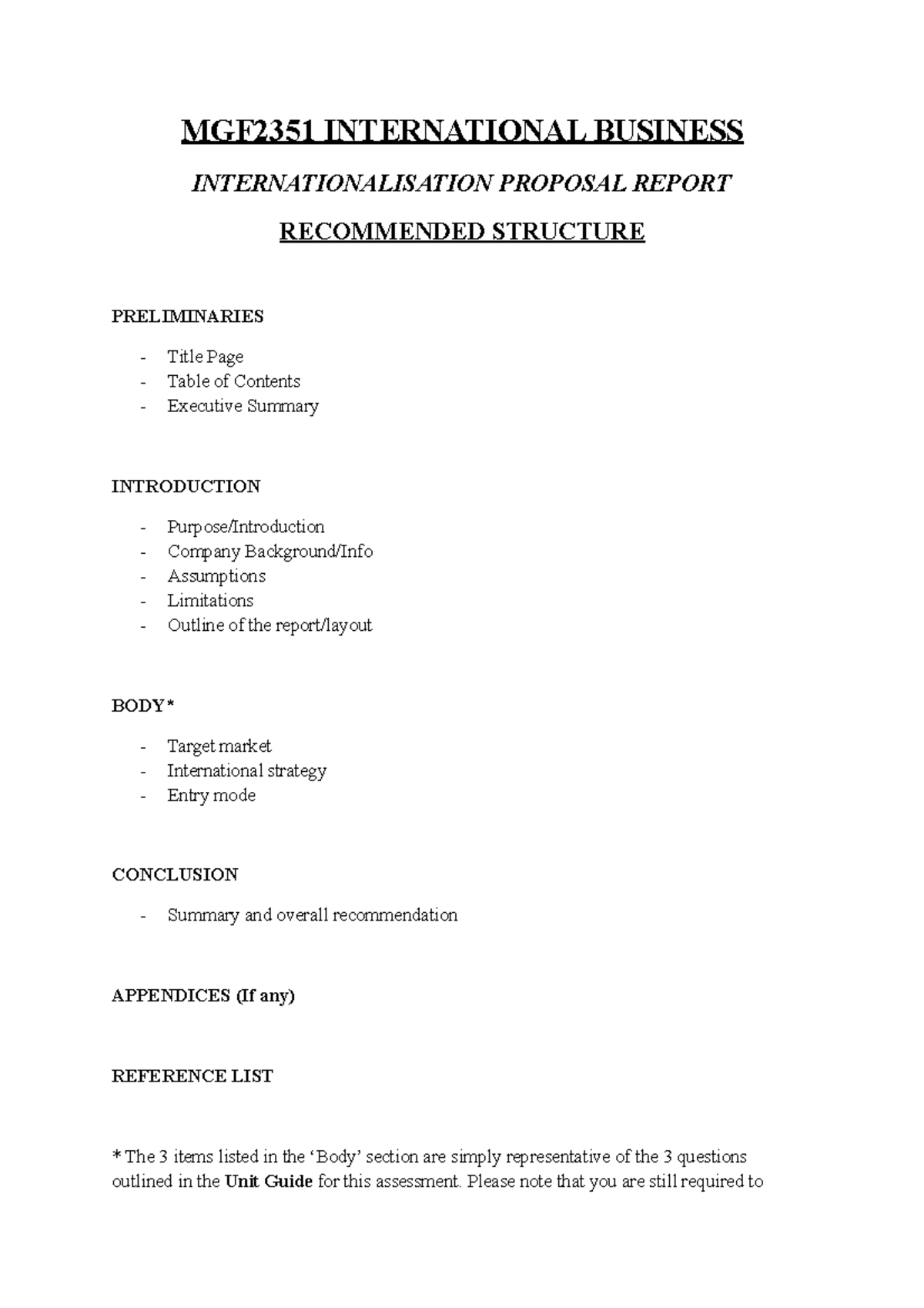 Report Recommended Structure - MGF2351 INTERNATIONAL BUSINESS ...