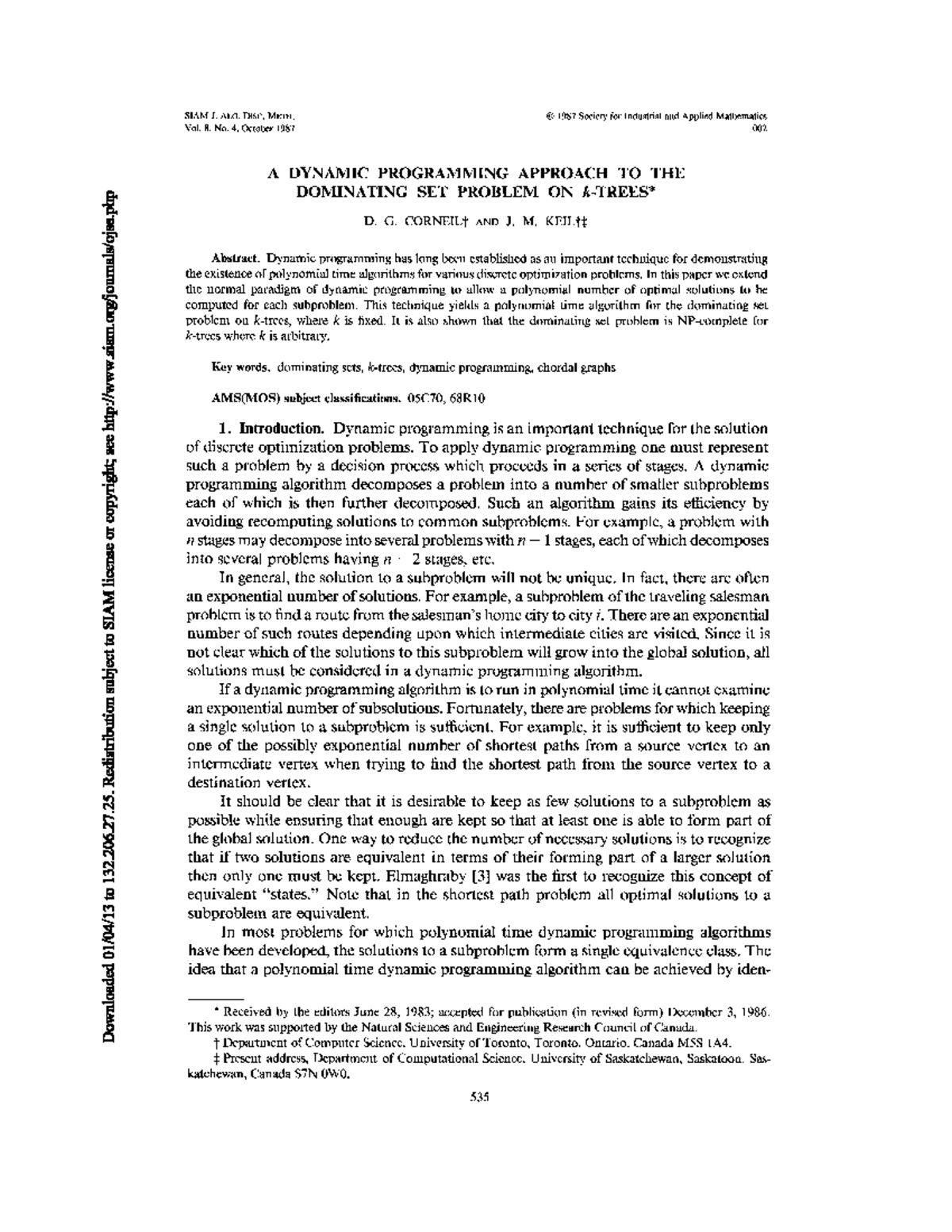 A Dynamic Programming Approach to the Dominating Set Problem on k-Trees ...