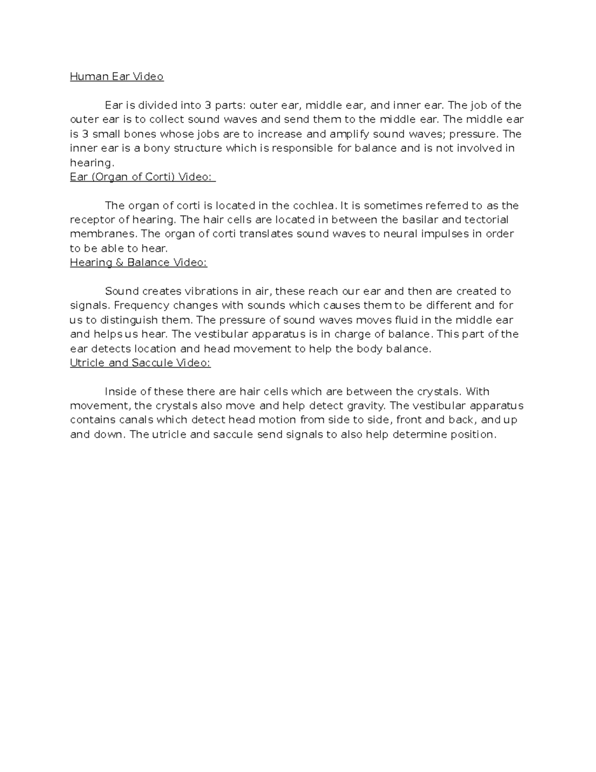 Ear Video Summaries - Human Ear Video Ear is divided into 3 parts ...