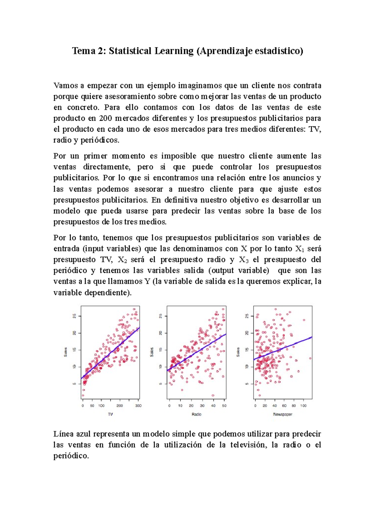 Tema 2 - Apuntes 2 - Tema 2: Statistical Learning (Aprendizaje ...