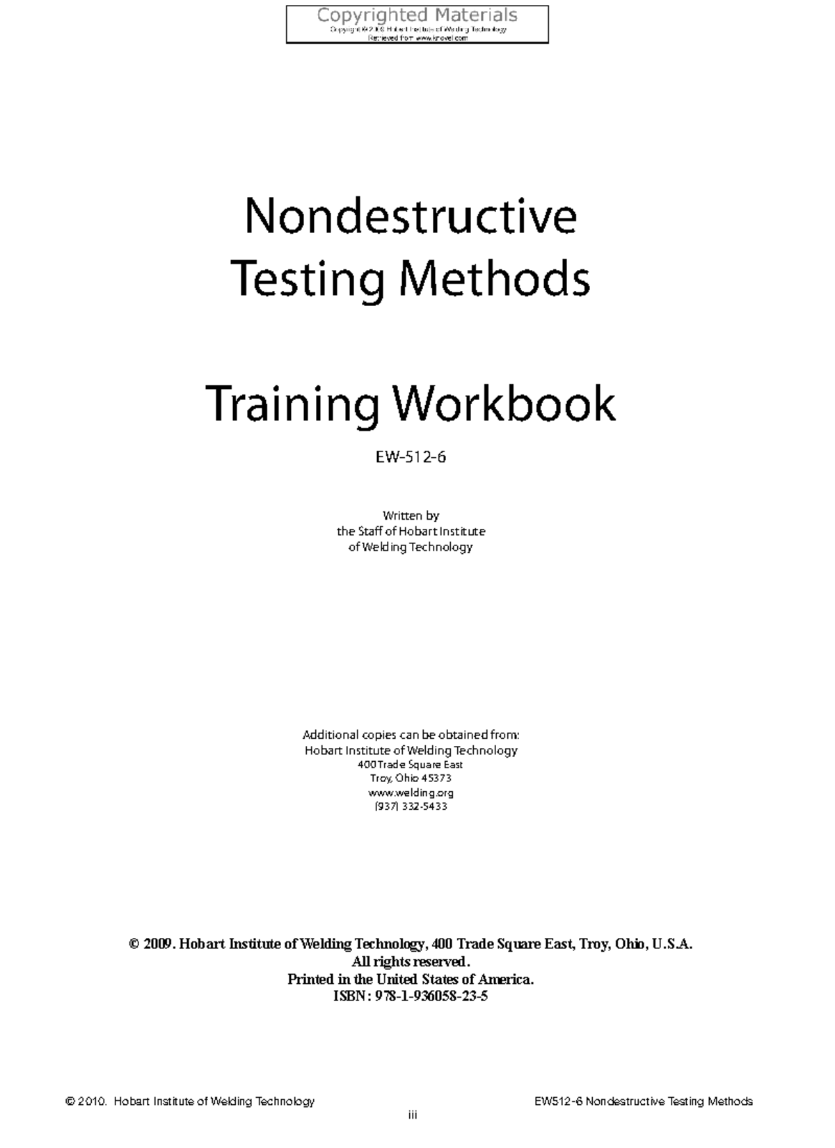 (EW-512-6) -Nondestructive Testing Methods - Training Workbook-Hobart ...