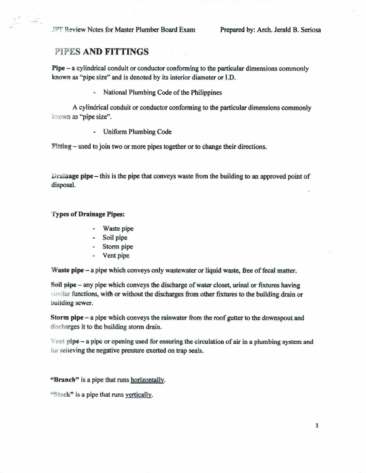 JPT Plumbing Notes by Jerald Seriosa - Civil Engineering - Studocu