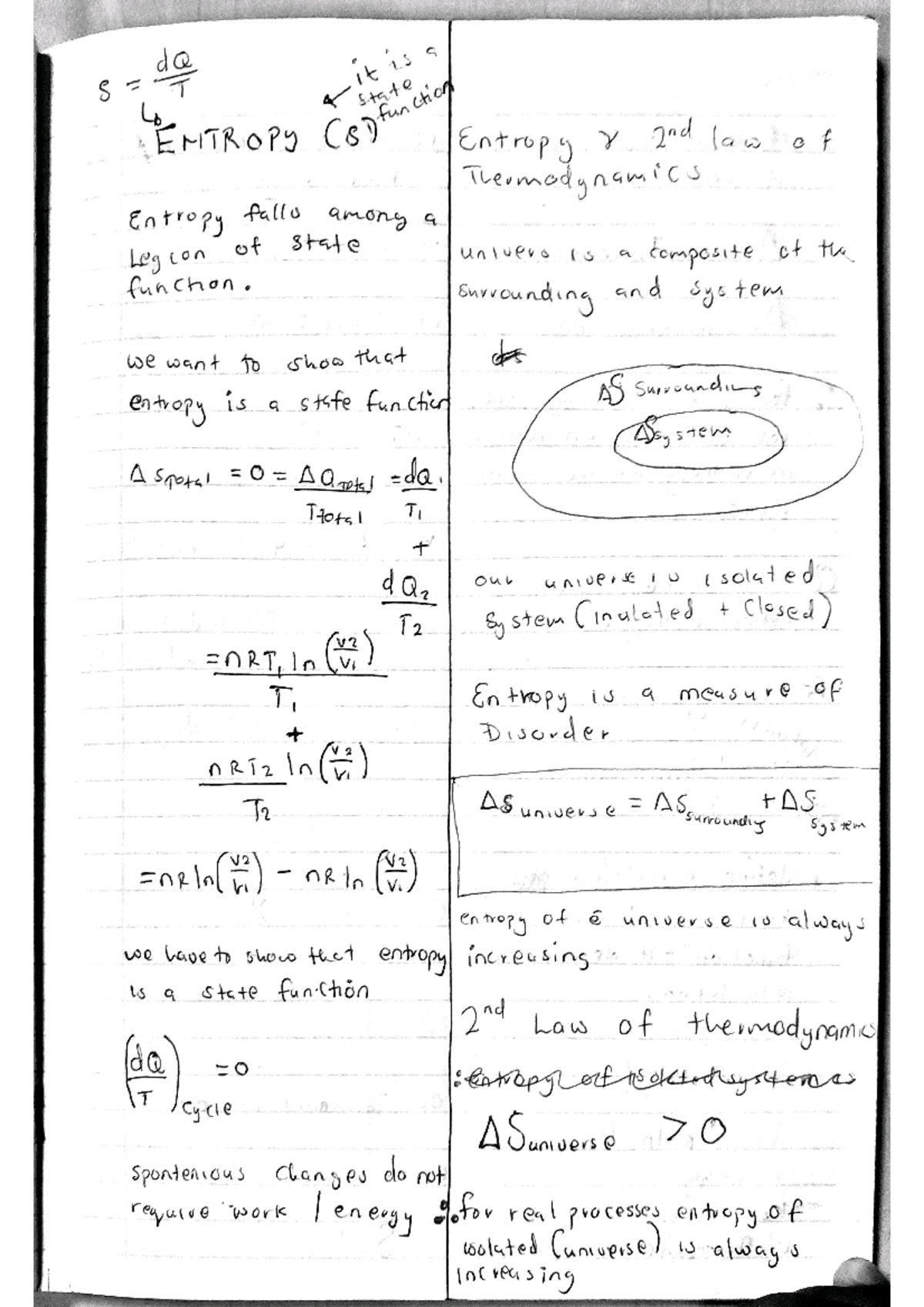 242 notes 2 - dQ it is a Lb ENTROPY (s) Stunction Entropy r 2nd law of ...