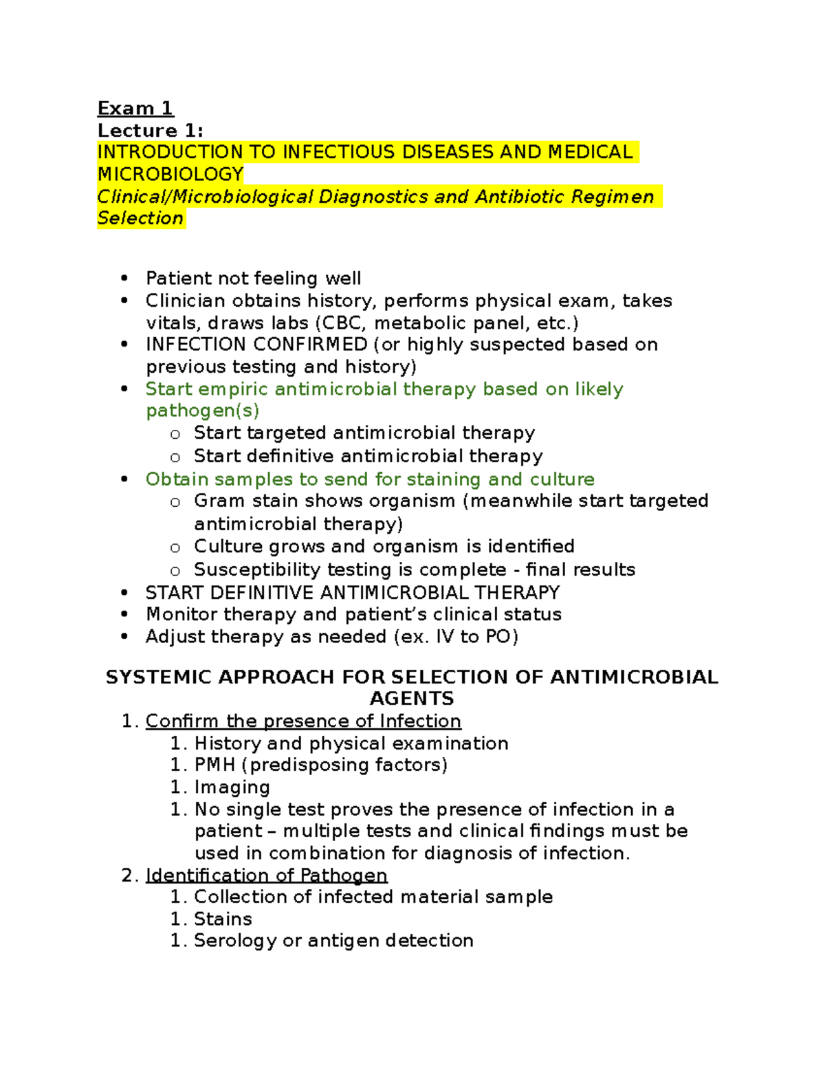 ID Exam 1 Lecture 1 - Comprehensive notes for Infectious Disease ...