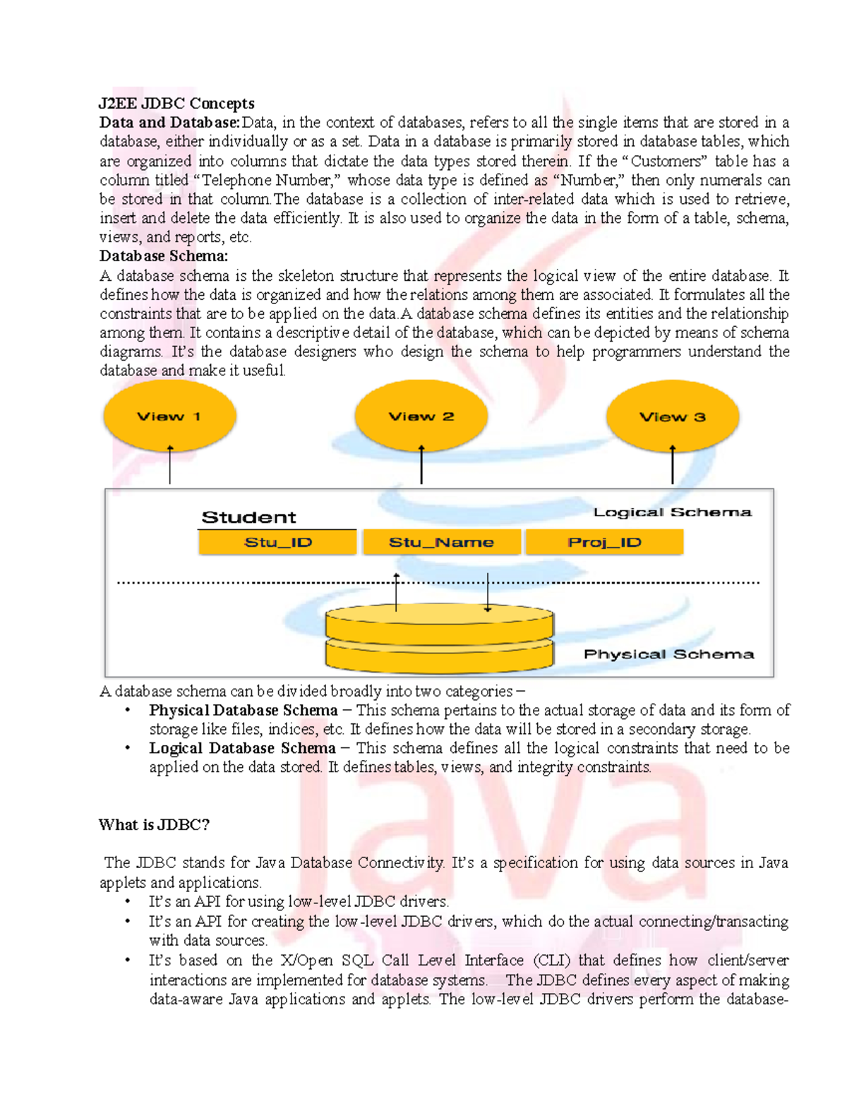 Jdbcnotes - ccc - J2EE JDBC Concepts Data and Database:Data, in the ...