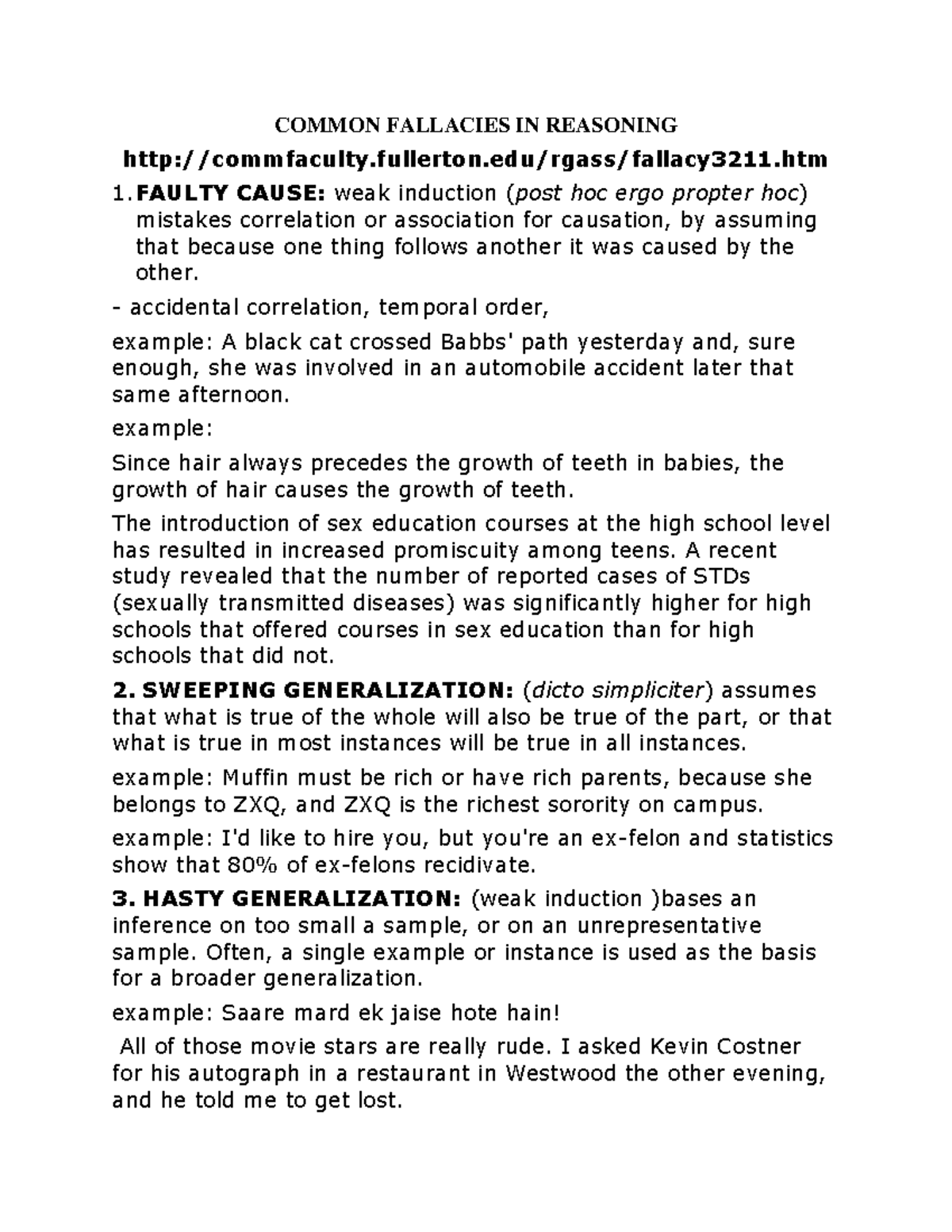 Common Fallacies IN Reasoning (2) - COMMON FALLACIES IN REASONING - Studocu