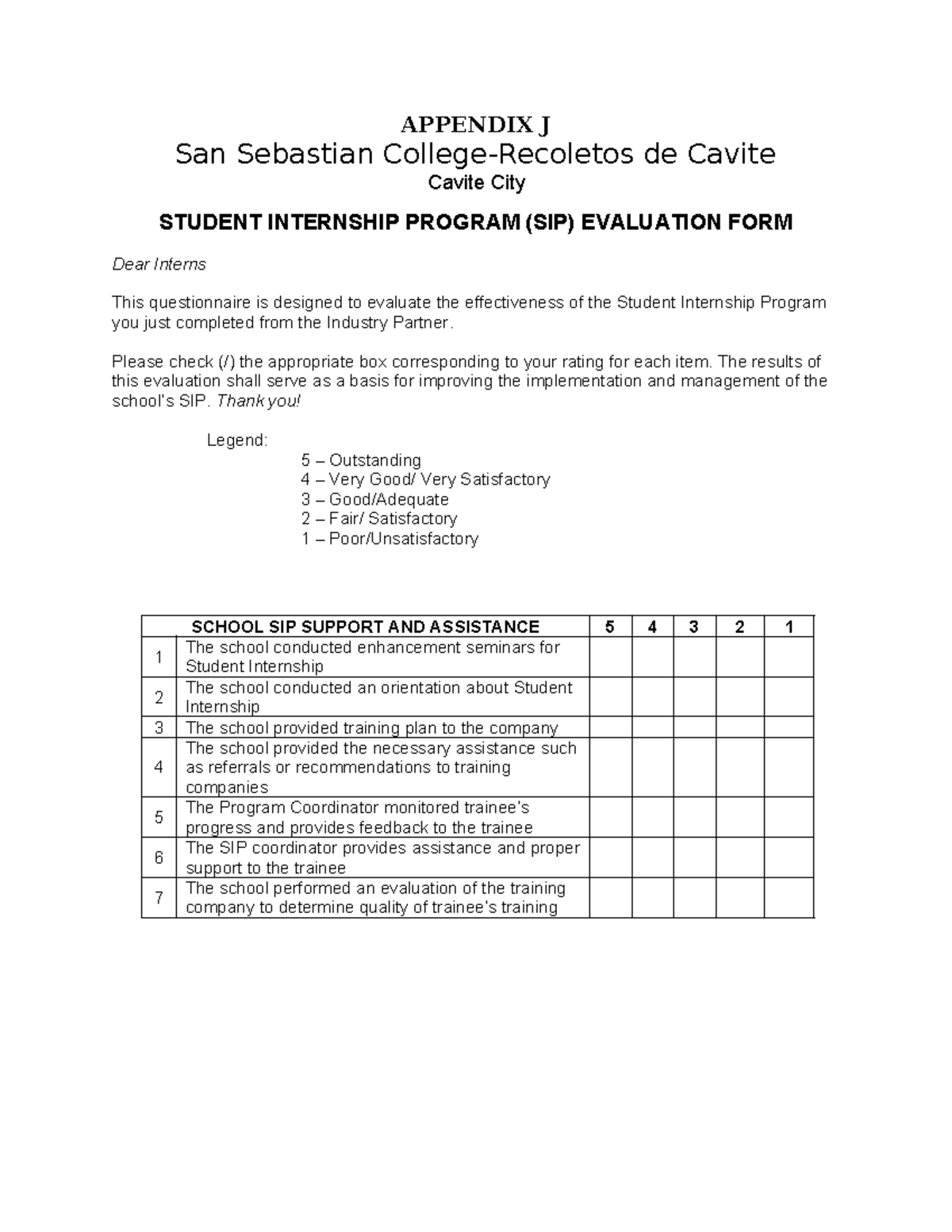 Appendix J OJT Program Evaluation Form 1 - APPENDIX J San Sebastian College-Recoletos de Cavite ...