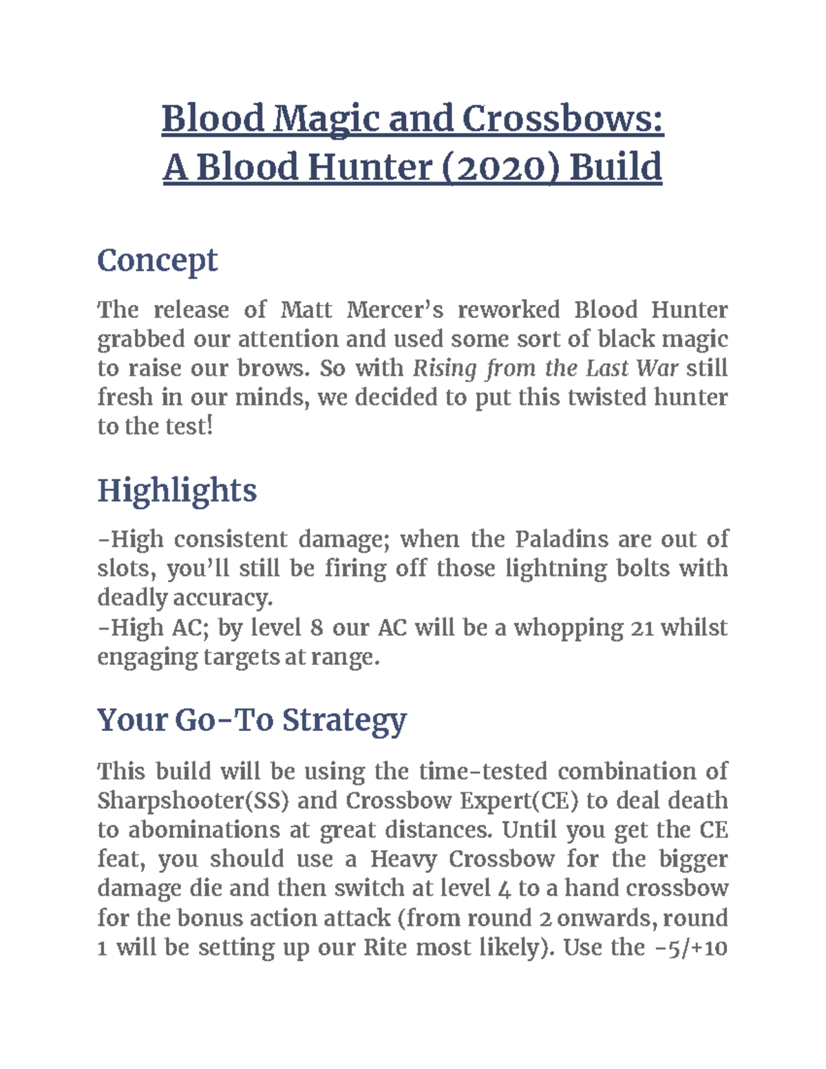 Blood Magic and Crossbows Blood Hunter 2020 Build - Blood Magic and ...