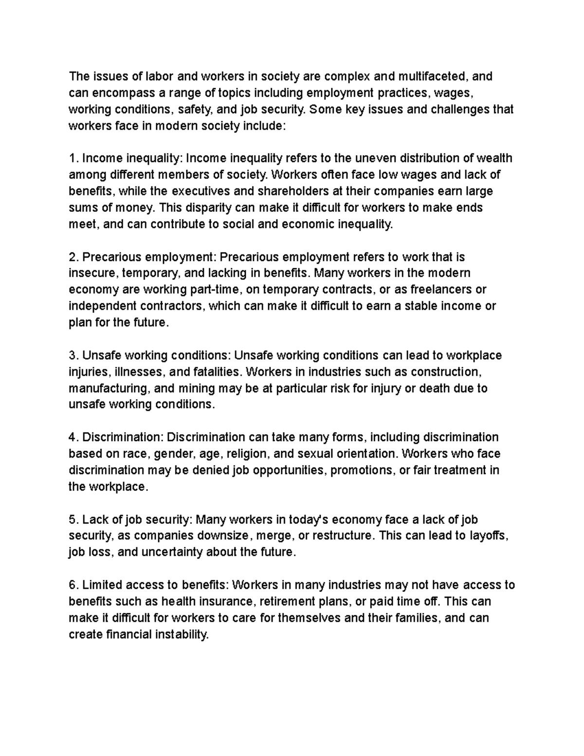 The issues of labor and workers in society are complex and multifaceted ...