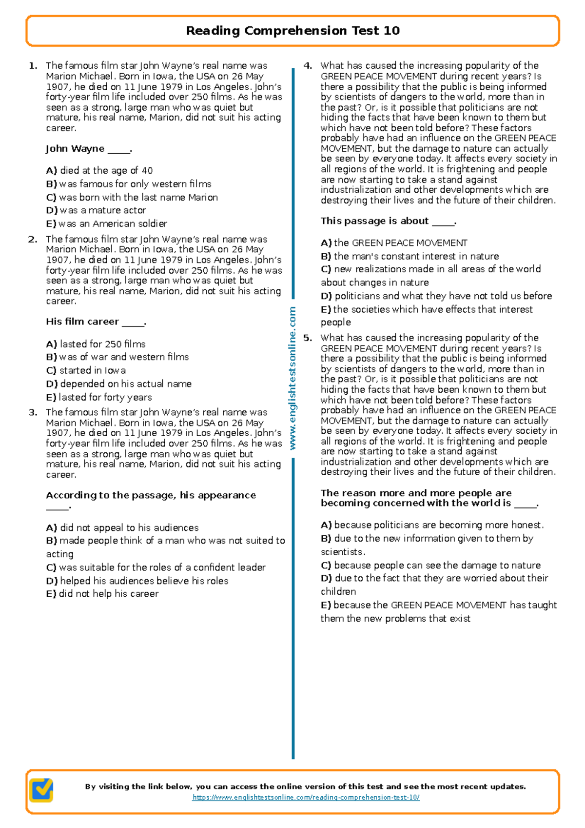 1748 reading-comprehension-test-10 englishtestsonline - The famous film ...