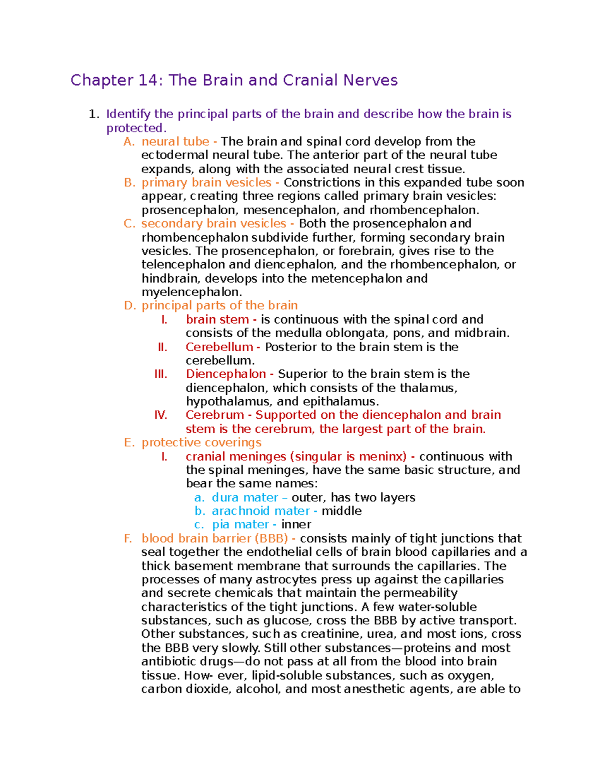 Chapter 14 - Chapter 14: The Brain and Cranial Nerves Identify the ...
