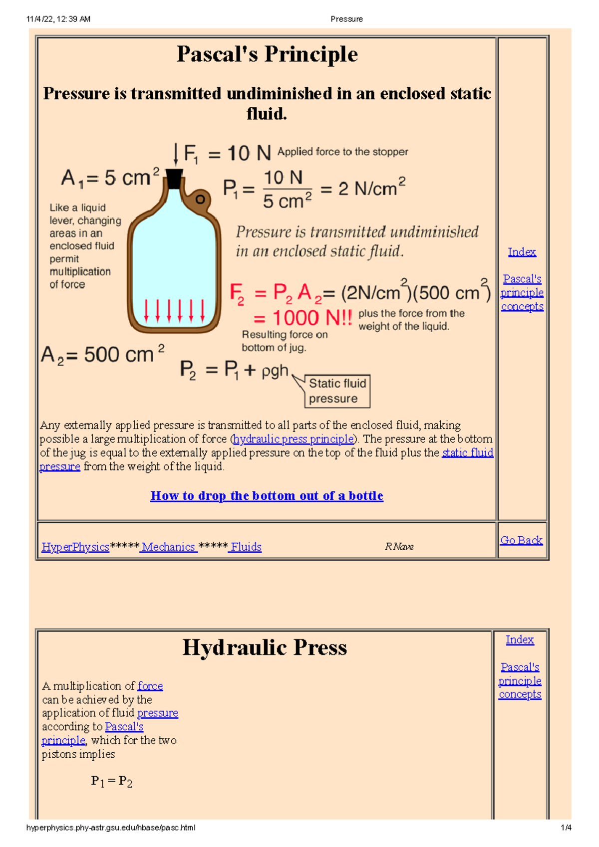 Pressure Hydraulic - frrf - Pascal's Principle Pressure is transmitted ...