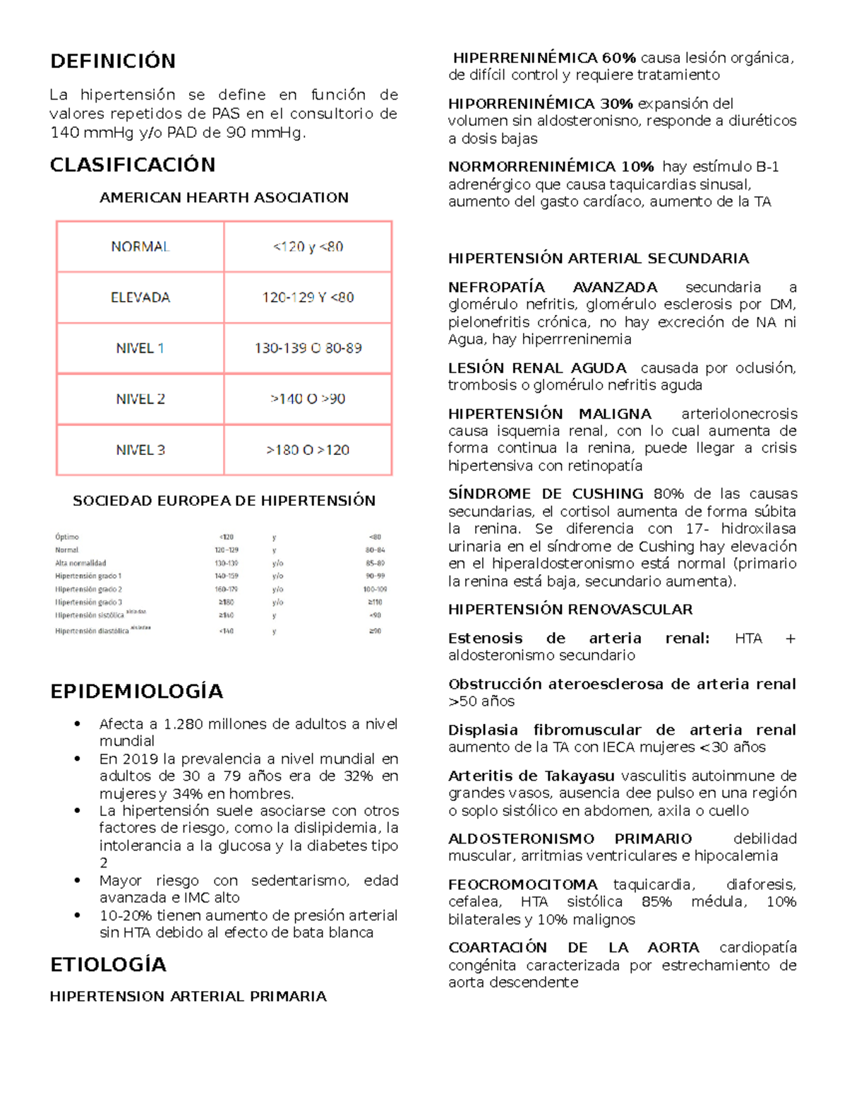 HTA - Resumen HTA - DEFINICIÓN La hipertensión se define en función de ...