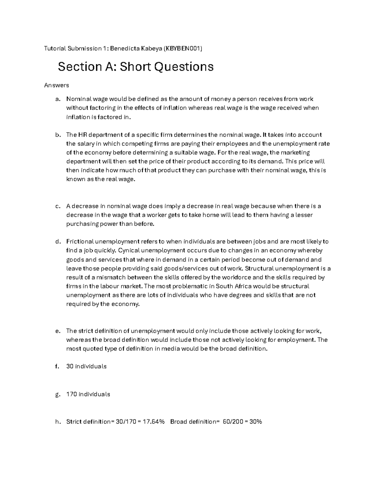 ECO1011 Tutorial 1 - answers to tut submission 1 - Tutorial Submission ...