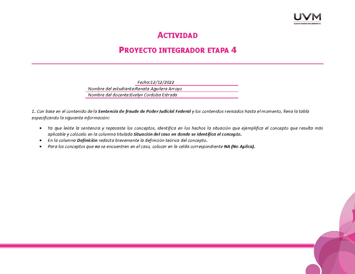 A7 proyecto integrador etapa 4 - ACTIVIDAD PROYECTO INTEGRADOR ETAPA 4 Fecha:12/12/ Nombre del ...