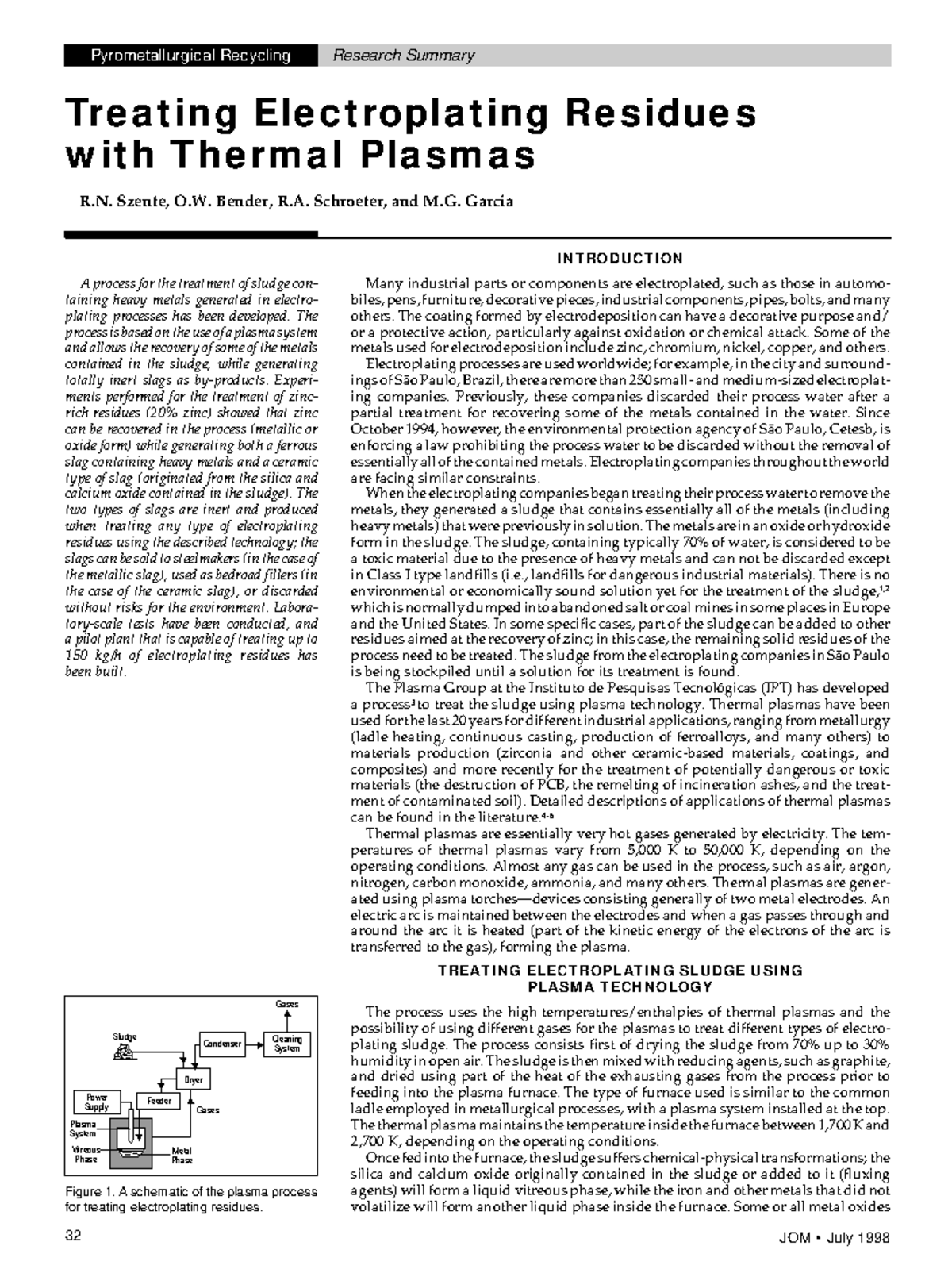 1998, Treating Electroplating Residues - 32 JOM • July 1998 ...