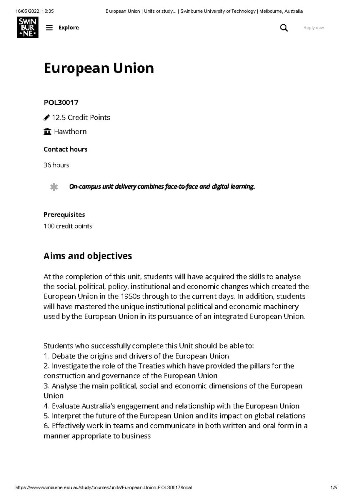 European Union Summary - European Union POL 12 Credit Points Hawthorn ...