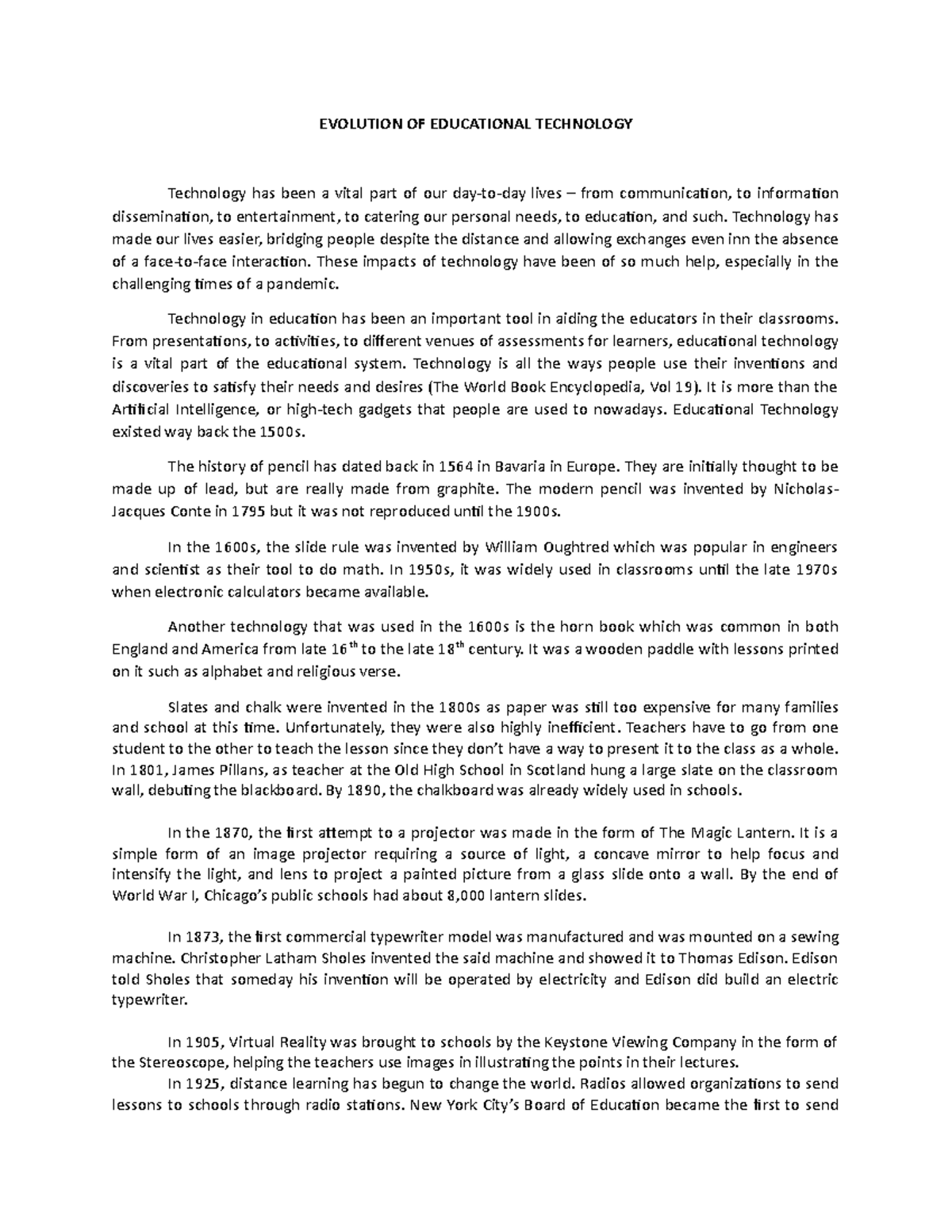 Evolution of Educational Technology - EVOLUTION OF EDUCATIONAL ...