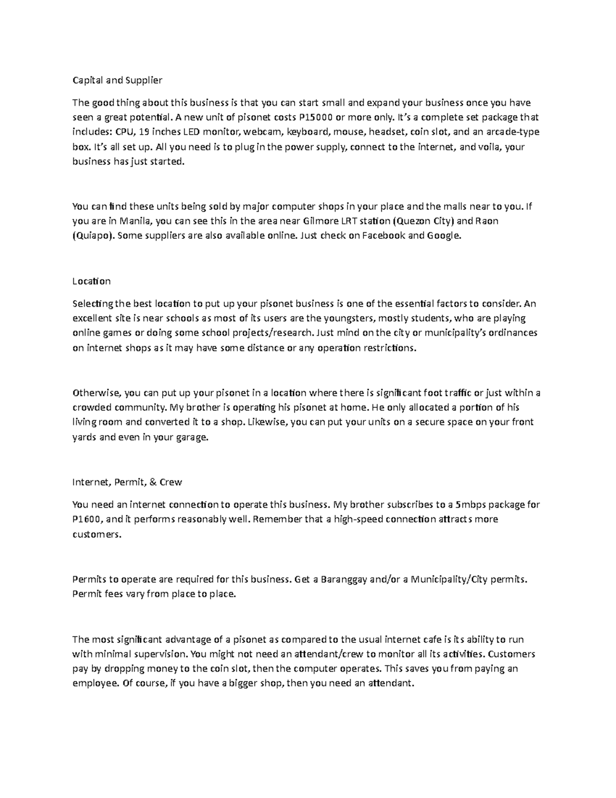 Piso Net Informations - Capital and Supplier The good thing about this ...