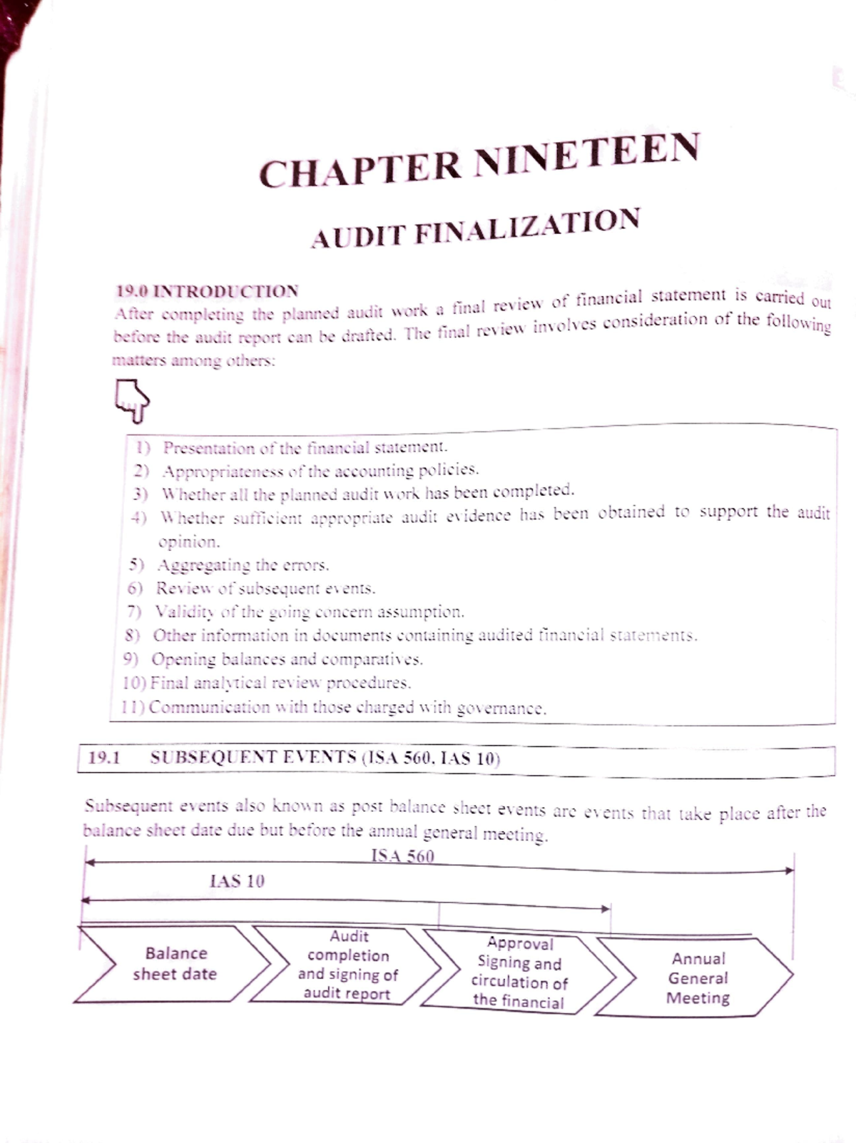 Audit Finalisation - I CHAPTER ~INETEEN L..S 1 0 Ba lance sh eet date ...