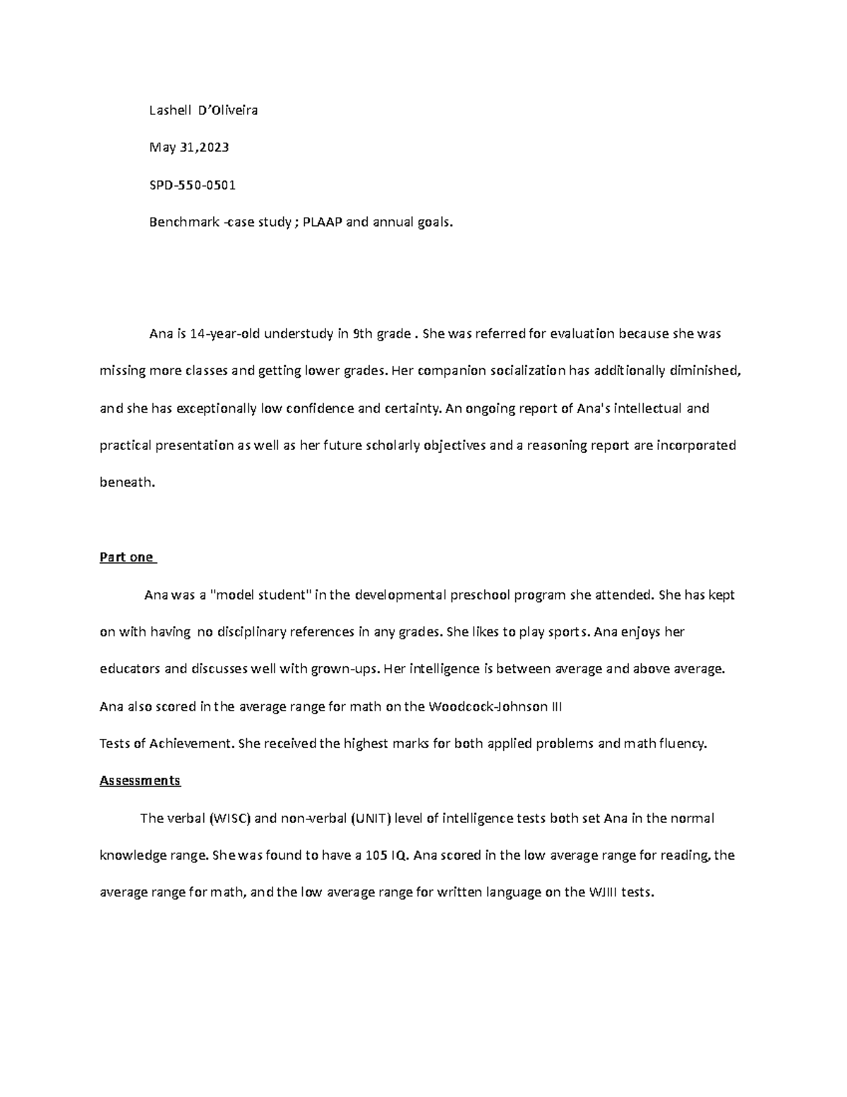 Benchmark plaap - Test - ELM-210 - GCU - Studocu