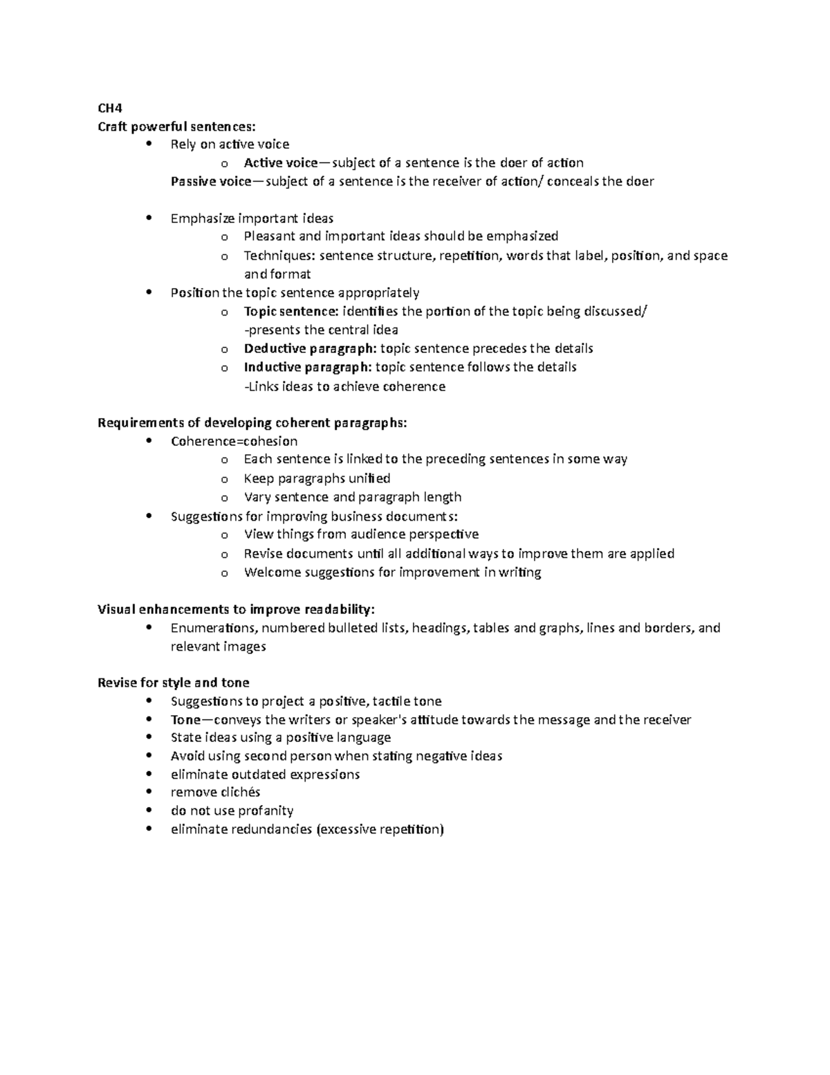 Org com notes 2 - CH Craft powerful sentences: Rely on active voice o ...