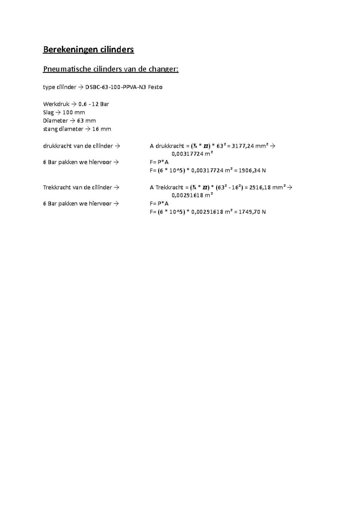 Alle Berekeningen Samen - Berekeningen cilinders Pneumatische cilinders ...