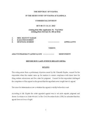 Application FOR Default Judgment - 17/11/ REF: FIRM E1 GRP 4 TO: THE ...