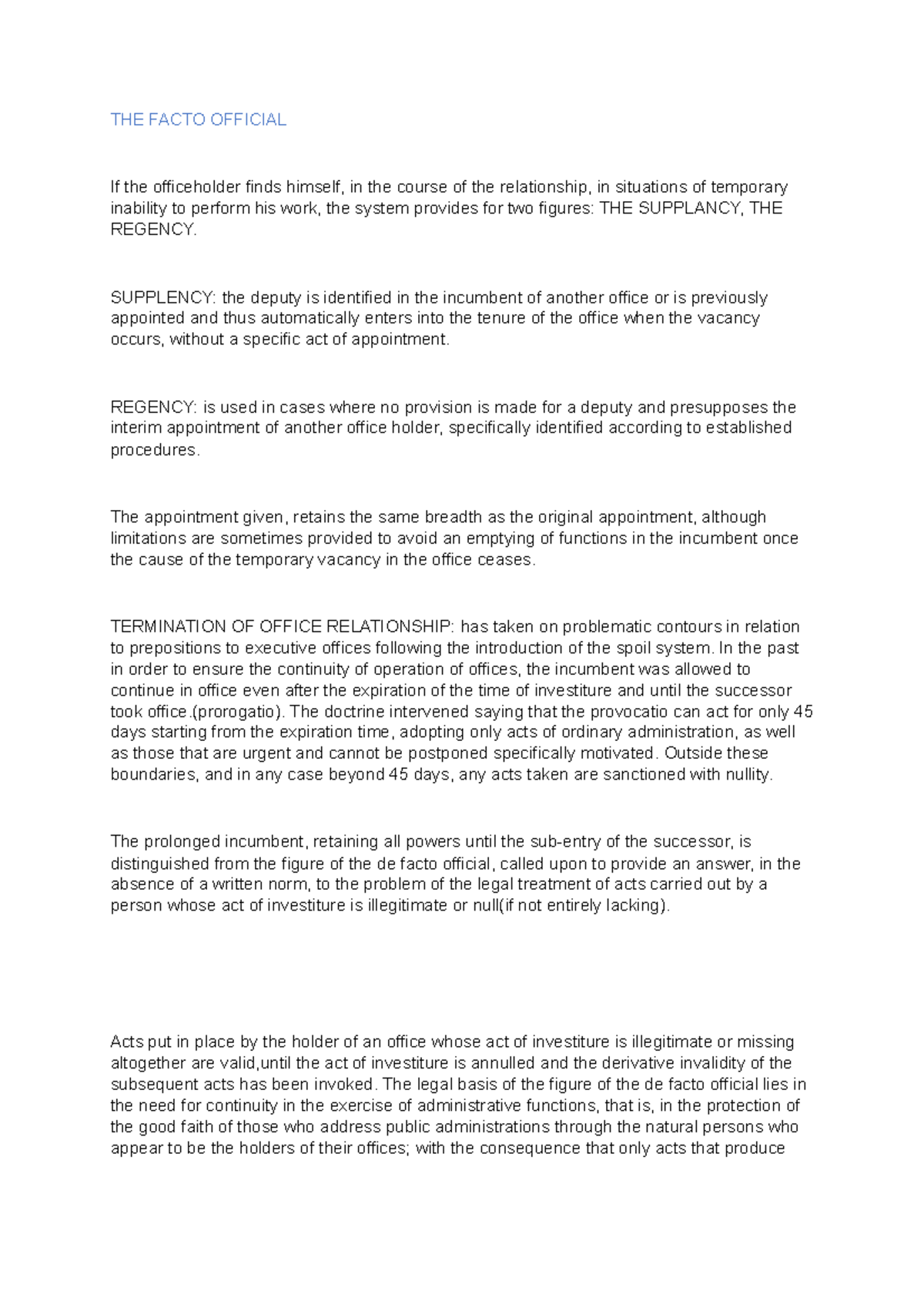 THE Facto Official - administrative Law - THE FACTO OFFICIAL If the ...