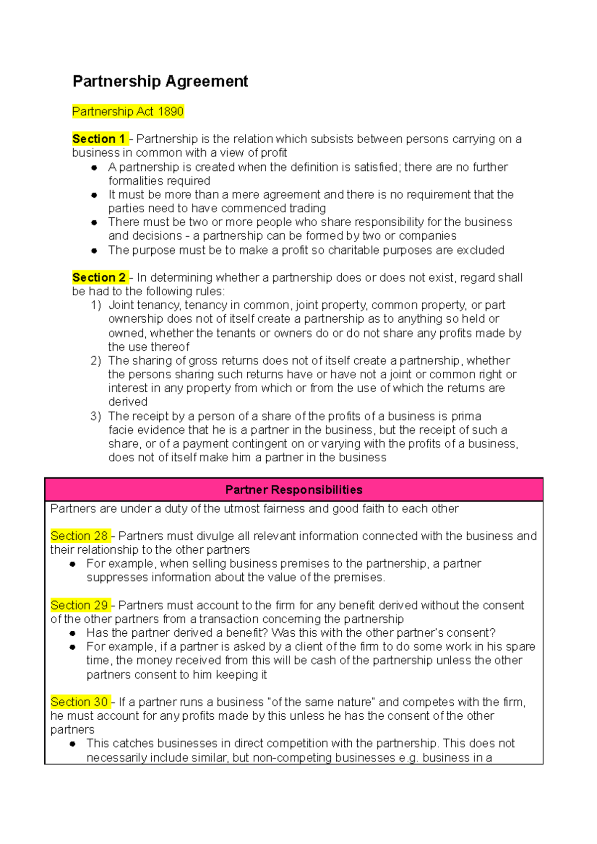 2. Partnership Agreement - Section 29 Partners must account to the firm ...