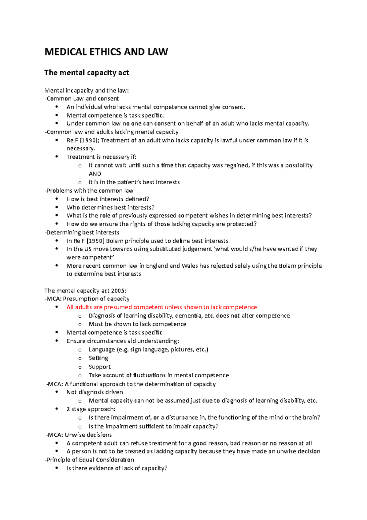 Medical Ethics and Law - MEDICAL ETHICS AND LAW The mental capacity act ...