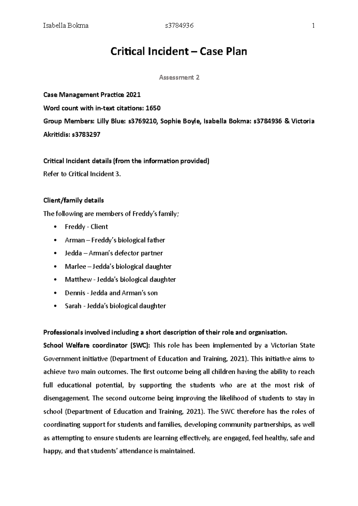 Critical Incident - Notes - Case Management - Critical Incident – Case ...