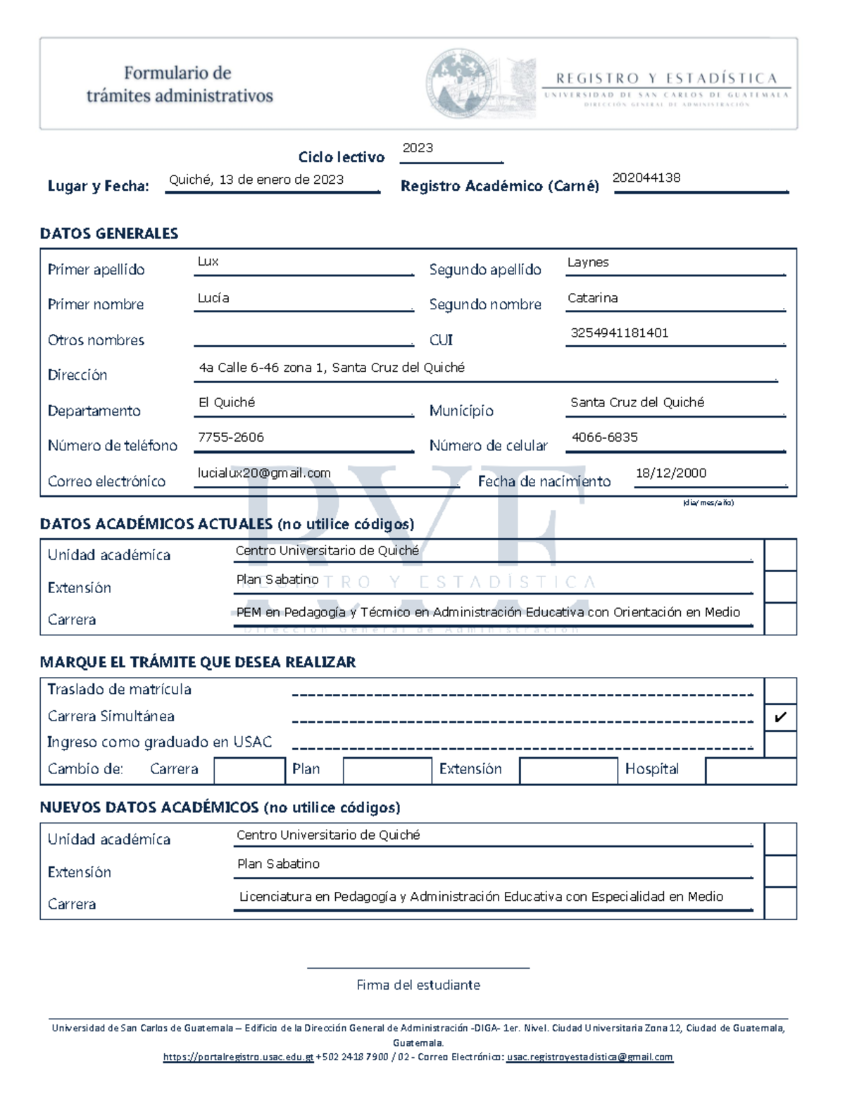 Formulario rye editable - Universidad de San Carlos de Guatemala - Edificio de la Dirección ...