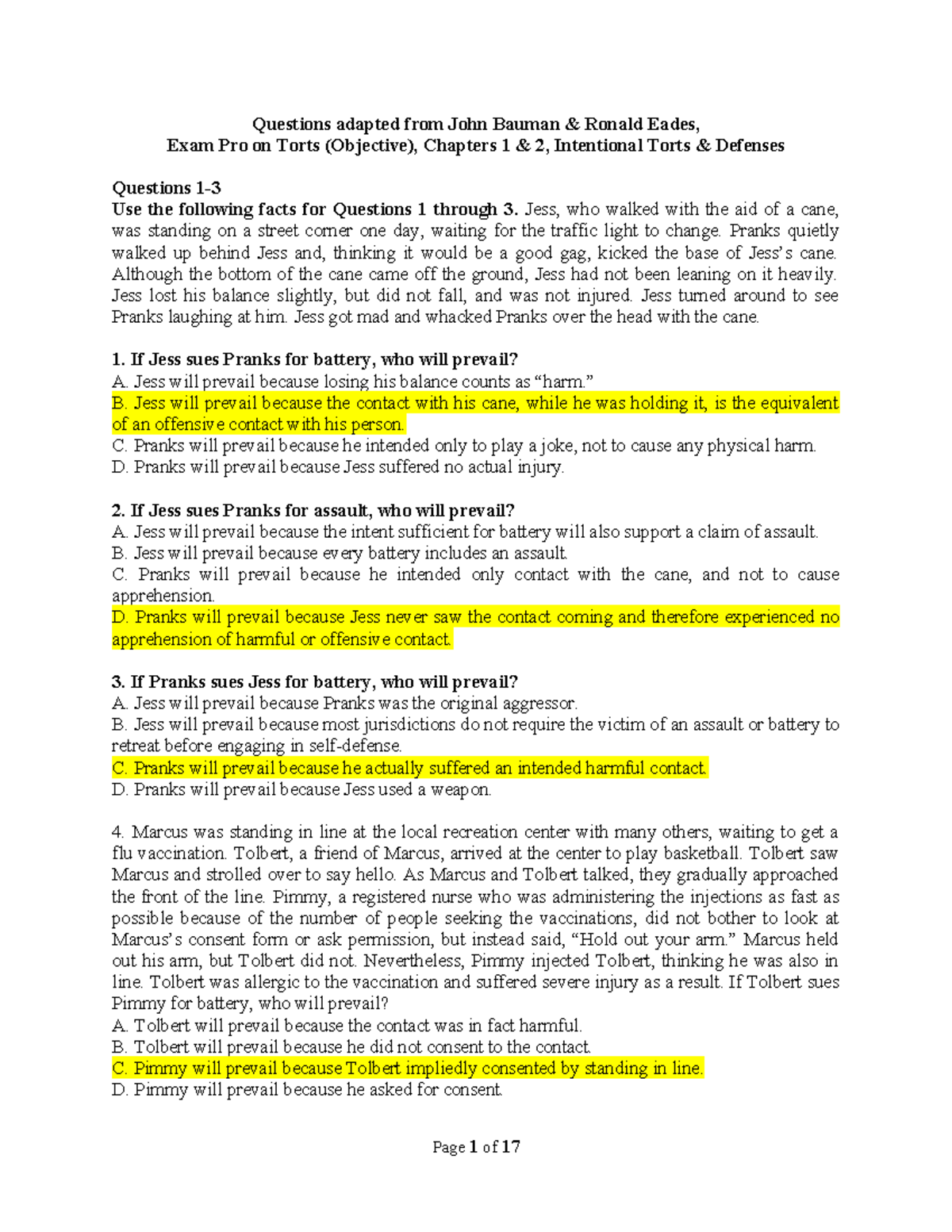 Complete Questions - OUtline - Questions adapted from John Bauman ...