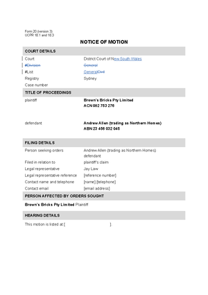 2.1 - Interlocutory Application - Form 40 (version 6) UCPR 35 ...