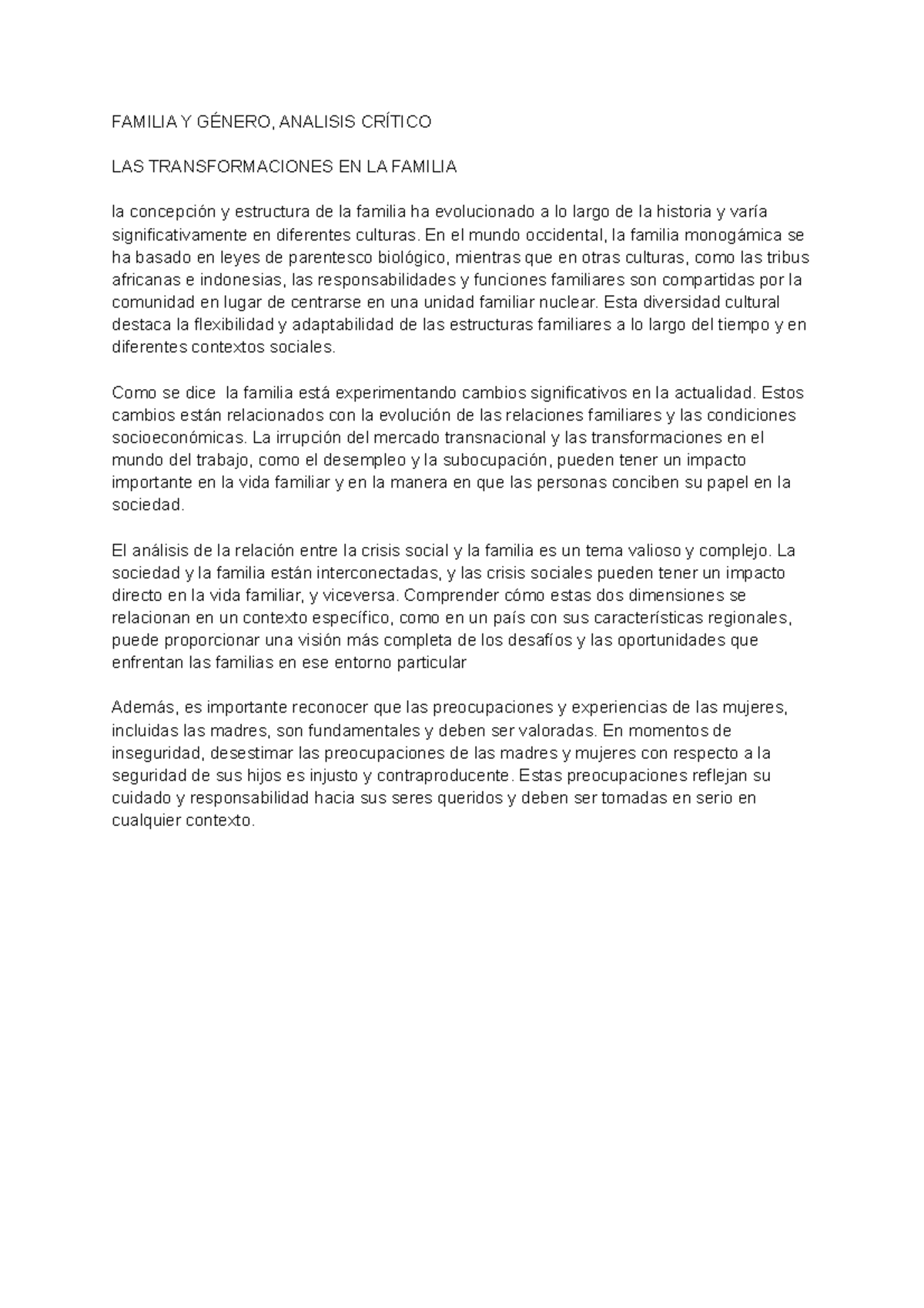 Familia Y Género - FAMILIA Y GÉNERO, ANALISIS CRÍTICO LAS ...