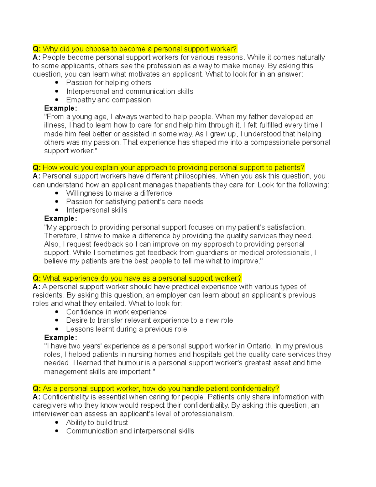 PSW Interview part 1 - 1008 - George Brown College - Studocu