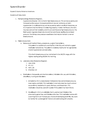 System Disorder form - Delerium - STUDENT NAME DISORDER/DISEASE PROCESS ...
