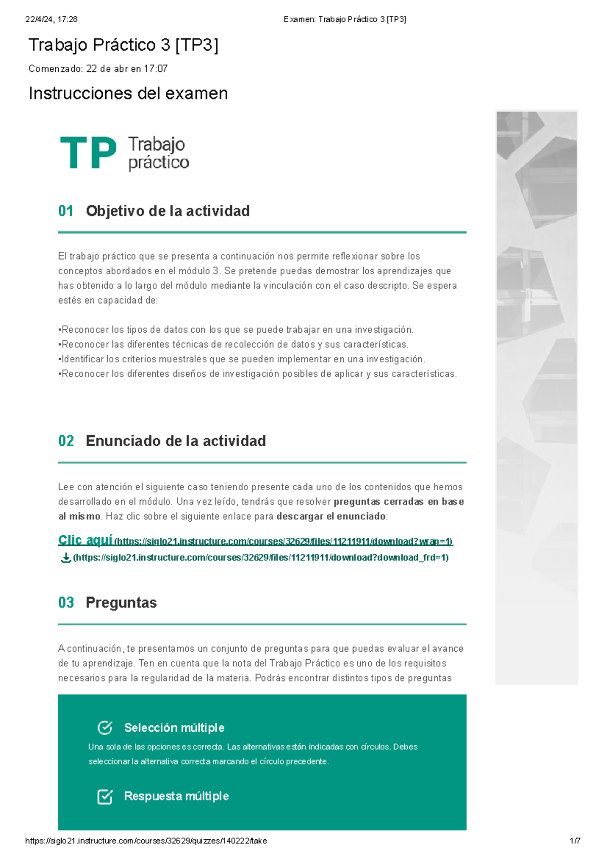 TP3 My TIS 92,5% - Trabajo Práctico 3 [TP3] Comenzado: 22 de abr en 17: Instrucciones del examen ...
