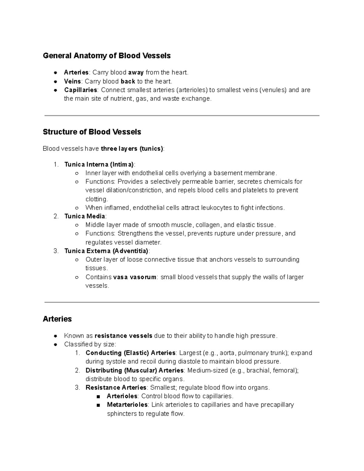 CH. 20 - N/A - General Anatomy of Blood Vessels Arteries: Carry blood ...