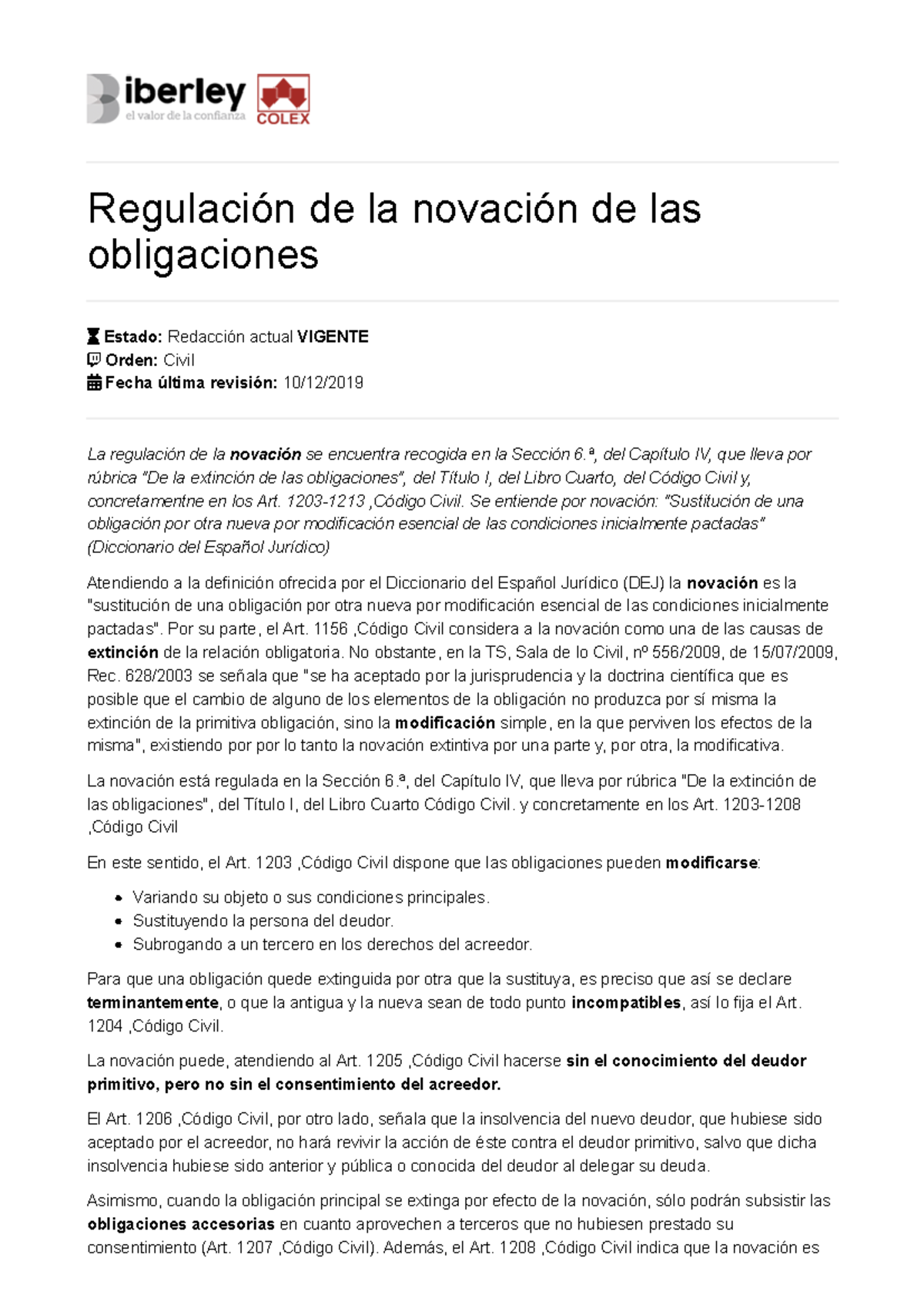 Regulación de la novación de las obligaciones - Regulación de la ...