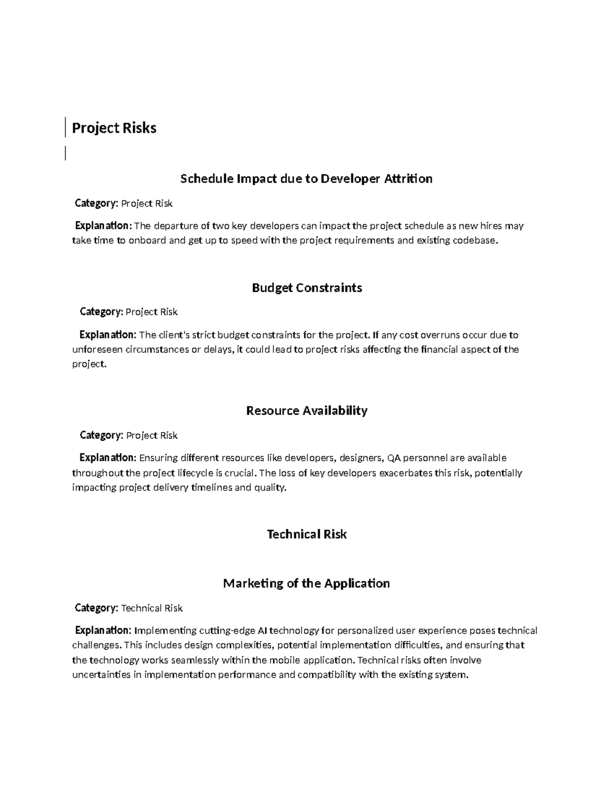 Cs 605 - Summary English - Project Risks Schedule Impact due to Developer Attrition Category ...