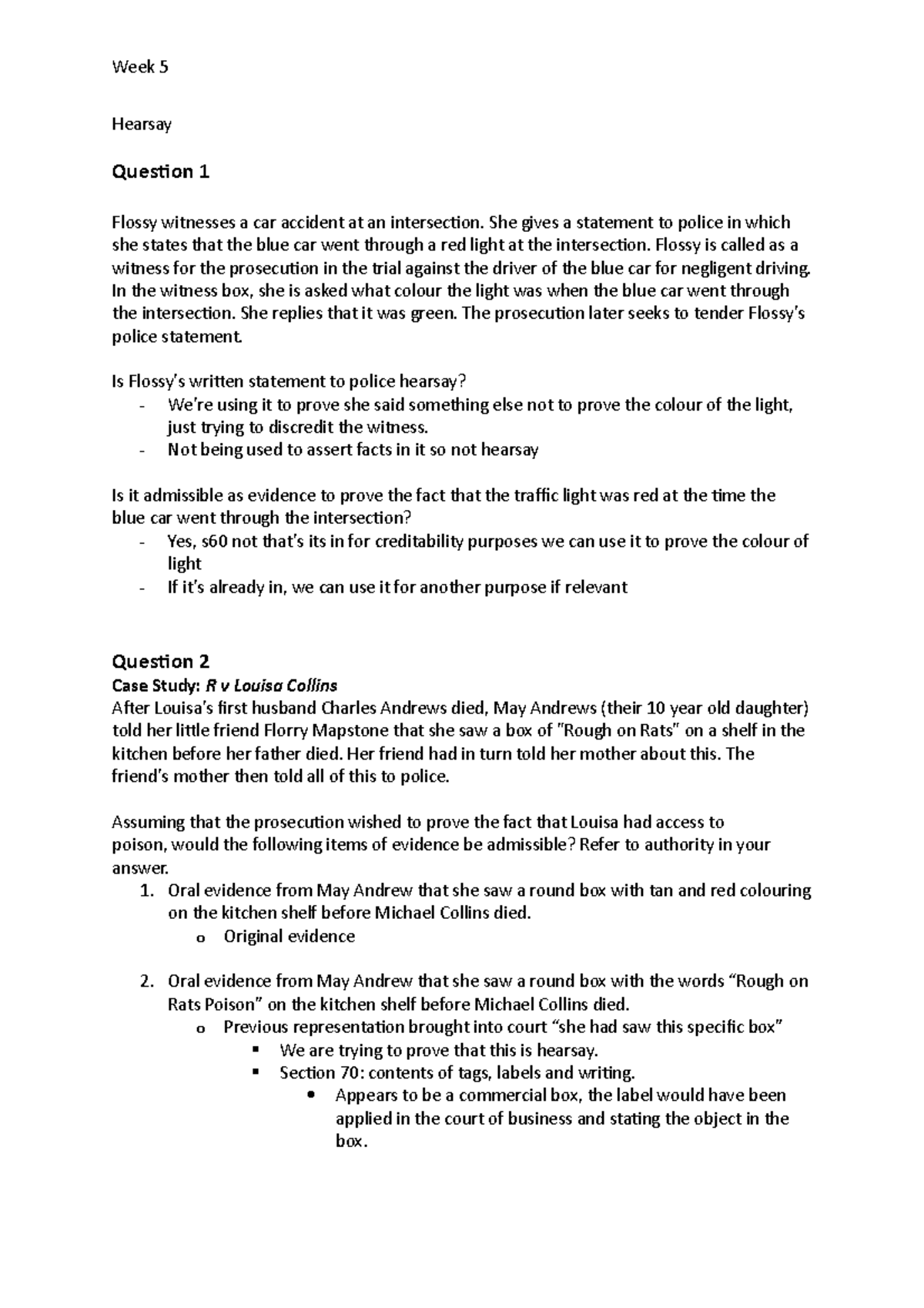 Week 5 - Week 5- Tutorial questions and answers + notes written down ...