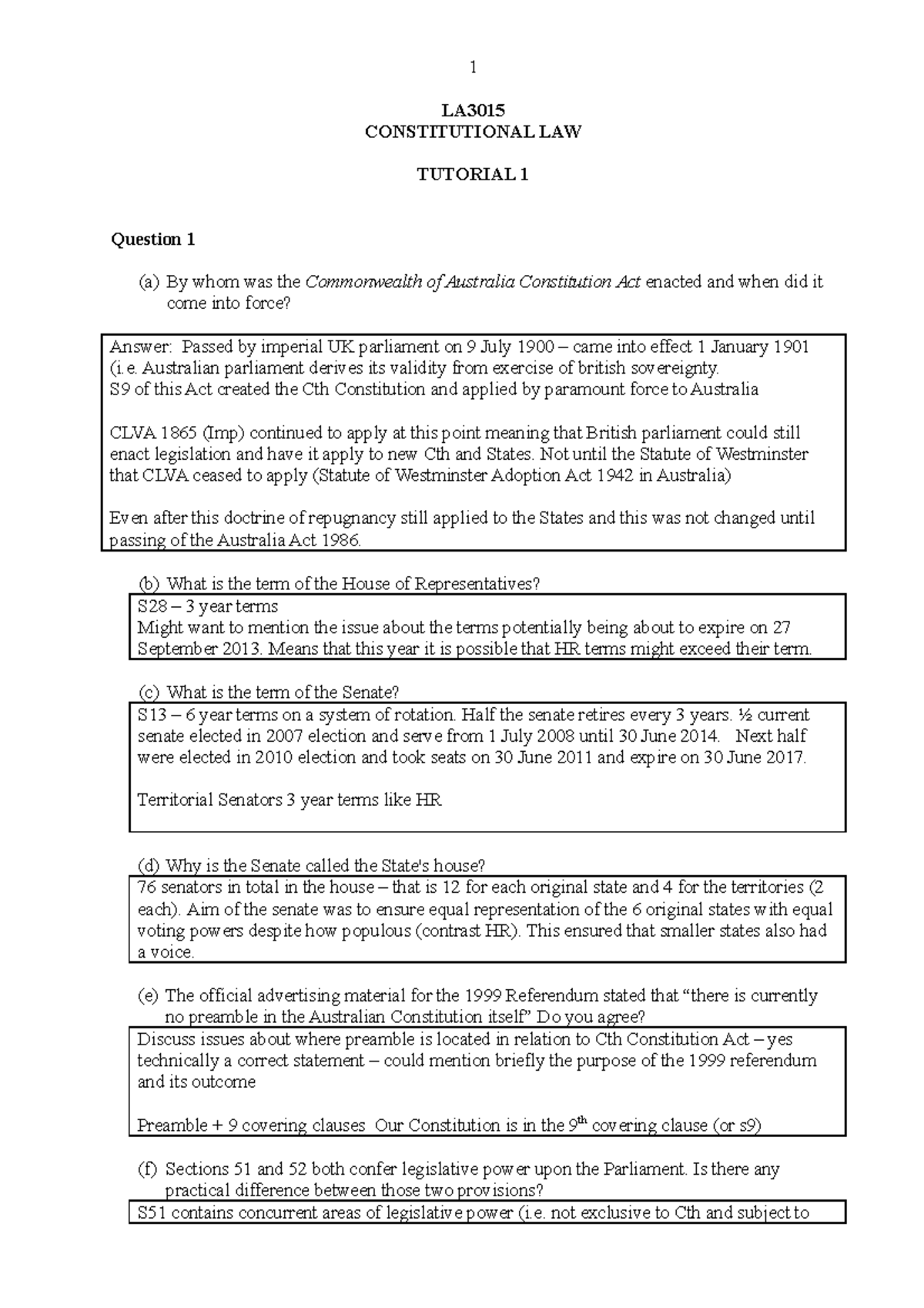 Constitutional-tut-answers - LA CONSTITUTIONAL LAW TUTORIAL 1 Question ...