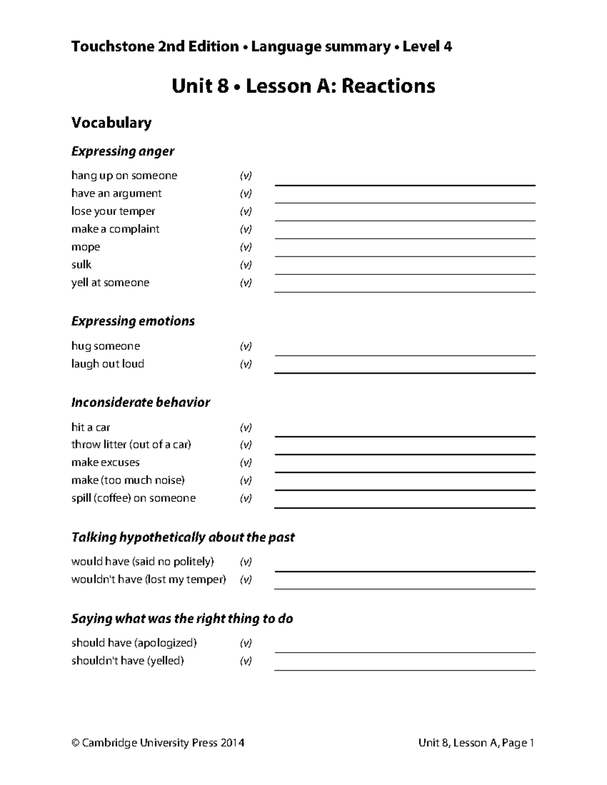 TS2e L4 U8 LA Langsum - Touchstone 2nd Edition • Language summary • Level 4 Unit 8 • Lesson A ...